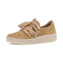 Gabor Damen Plateausneaker, Gr. 40sattel, naturgr&uuml;n, Ziegenveloursleder, Schuhe, Slip-On Sneaker, Slipper, Schn&uuml;rschuh mit aufgesetzter Schn&uuml;rung