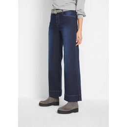bonprix Damen Weite Jeans "Wide Leg Jeans Mid Waist, Stretch", blau, Gr. 42, unifarben, Denim/Jeans, Obermaterial: 82% Baumwolle, 17% Polyester, 1%