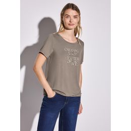Street One Damen T-Shirt, braun, Gr. 36, bedruckt, Stoff, 95% Viskose, 5% Elasthan, Shirts, mit Elastiksaum