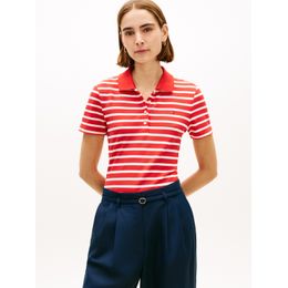 Tommy Hilfiger Damen Poloshirt "1985 Slim Fit Pique Premium", rot, Gr. M, gestreift, Piqu&eacute;, Obermaterial: 96% Baumwolle, 4% Elasthan, Shirts, mit