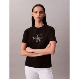 Damen T-Shirt "HERO SS CLASSIC MONOLOGO CNECK T", schwarz, Gr. S, Calvin Klein Jeans, unifarben, Jersey, Obermaterial: 100% Baumwolle, Shirts,