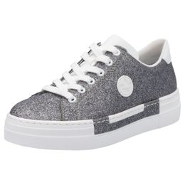 Rieker Damen Sneaker, Gr. 35, silber, Lederimitat, metallic, Schuhe, Freizeitschuh, Halbschuh, Schn&uuml;rschuh mit Plateausohle