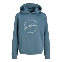 Jack & Jones Kinder Kapuzensweatshirt "JJGRAYSON SWEAT HOOD JNR"blau mirage, Gr. 140, JACK & JONES JUNIOR, bedruckt, angeraute Sweatware, Obermaterial: 60%
