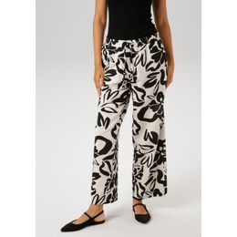 Aniston CASUAL Damen Schlupfhose, schwarz-wei&szlig;, Gr. 38, Leinenoptik, bedruckt, Web, Obermaterial: 84% Viskose, 16% Leinen, Hosen, mit gro&szlig;fl&auml;chigen
