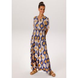 Aniston CASUAL Damen Sommerkleid, bunt, Gr. 38, bedruckt, gemustert, Web, Obermaterial: 100% Viskose, Kleider, mit gro&szlig;fl&auml;chigen, grafischen Druck