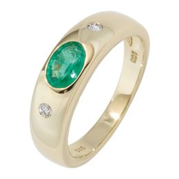 Jobo Damen Diamantring, 58, SI = kleine Einschl&uuml;sse, Diamanten Gelbgold 585, gelb, Diamanten, Gelbgold 585, Fingerringe, 585 Gold mit Smaragd und 2