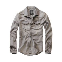 Brandit Herren Langarmhemd "Brandit Herren Riley Denim Shirt", grau, Gr. 5XL, unifarben, 76% Baumwolle, 22% Polyester, 2% Elasthan, Hemden
