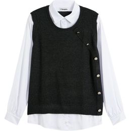 bonprix Damen 2-in-1-Pullover, grau, Gr. 32, unifarben, unifarben mit Farbeins&auml;tzen, Feinstrick;Web, Obermaterial: 50% Viskose, 26% Polyamid, 24%