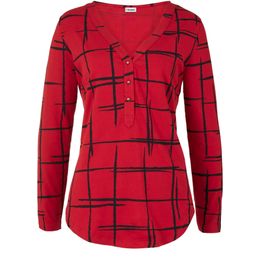 bonprix Damen Blusenshirt, rot, Gr. 40, Obermaterial: 95% Baumwolle, 5% Elasthan, Shirts, figurumspielende Passform, Longshirt-Design, mit gerundetem