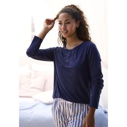 s.Oliver Damen Pyjamaoberteil, Gr. 32, blau, Single Jersey, Obermaterial: 50% Baumwolle, 50% Viskose, unifarben, Basic, Shirts, mit Knopfleiste