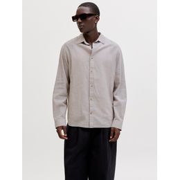 Jack & Jones JACK & JONES Herren Langarmhemd "JJESUMMER LINEN BLEND SHIRT L/S SN", beige, Gr. L, unifarben, Web, Obermaterial: 70% Baumwolle, 30% Leinen, Hemden,