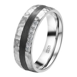 DOOSTI Damen Trauring "Schmuck Geschenk Edelstahl Trauring Ehering Partnerring LIEBE", 52,mit Zirkonia, Carbon Edelstahl, 7mm, schwarz, Carbon,
