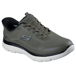 Slip-On Sneaker Skechers "SUMMITS-LEYTER", Herren, Gr. 43, gr&uuml;n (oliv, schwarz), Synthetik, Textil, Schuhe, Slipper, Schn&uuml;rschuh mit Handsfree Slip-Ins Funktion