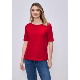 Street One Damen T-Shirt, rot, Gr. 42, unifarben, Web, 100% Baumwolle, Shirts, aus reiner Baumwolle