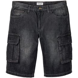 bonprix Herren Bermudas, schwarz, Gr. 58, Obermaterial: 99% Baumwolle, 1% Elasthan, Hosen, aus Baumwolle und Elasthan, Relaxed Fit, Cargo-Jeans-Design