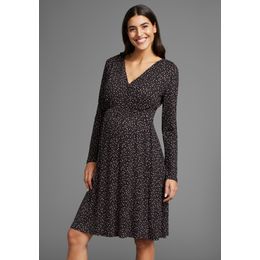 Neun Monate Damen Umstandskleid "Viskose-Kleid f&uuml;r Schwangerschaft und Stillzeit", schwarz, Gr. 46, bedruckt, gepunktet, Jersey, Obermaterial: 95%