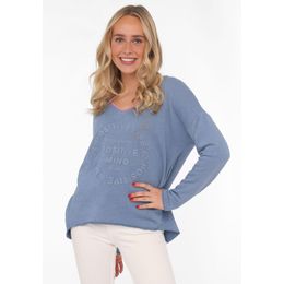 Zwillingsherz Damen Sweatshirt "&bdquo;Positive Mind Neon Kante&rdquo;", blau, Gr. SM, unifarben, angeraute Sweatware, Obermaterial: 70% Baumwolle, 30%