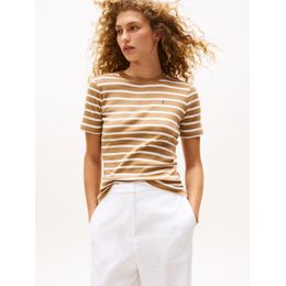 Tommy Hilfiger Damen T-Shirt "SLIM CODY C-NK SS", beige, Gr. XXXL, gestreift, Jersey, Obermaterial: 100% Baumwolle, Shirts, Baumwolle, slim fit