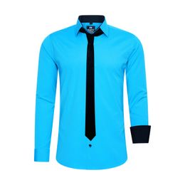 Rusty Neal Herren Langarmhemd, blau, Gr. XXL, unifarben, 60% Baumwolle, 37% Polyester, 3% Elasthan, Hemden, mit Krawatte