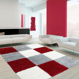 Hochflor-Teppich, B:160cm H:30mm L:230cm, rot, Ayyildiz Teppiche, Kunstfaser, Teppiche, "Life Shaggy 1501", Langflor, robust, Karo, Wohnzimmer