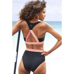 active by Lascana LASCANA ACTIVE Damen Highwaist-Bikini-Hose "Janni", schwarz, Gr. 32, kontrastfarbene Details, unifarben, Recycling-Polyamid, Badehosen, mit