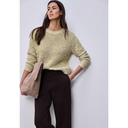 Street One Damen Strickpullover, gelb, Gr. 42, meliert, Strick, Obermaterial: 57% Baumwolle, 43% Polyester, Pullover, im Melange-Look