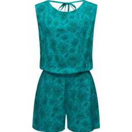 Ragwear Damen Jumpsuit "Zella", blau, Gr. L, 100% Viskose, Overalls, schicker, kurzer Damen Overall mit floralem Print