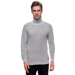 Rusty Neal Herren Rollkragenpullover, grau, Gr. L, unifarben, 50% Baumwolle, 50% Polyacryl, Pullover, mit kuscheligem Rollkragen