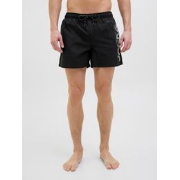 Jack & Jones JACK & JONES Herren Badeshorts "JPSTMAUI JJSWIM SPLICE LOGO AKM SN", schwarz, Gr. XXL, bedruckt, Web, Recycling-Polyester, Badehosen