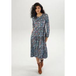 Aniston CASUAL Damen Jerseykleid, blau, Gr. 36, bedruckt, gebl&uuml;mt, gemustert, Single Jersey, Obermaterial: 95% Viskose, 5% Elasthan, Kleider, mit