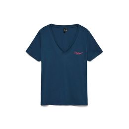 V&eacute;ro Moda VERO MODA Damen Kurzarmshirt "VMVIOLA VENESSA SS TOP BOX JRS"schwarz denim print:midnight, Gr. L, bedruckt, Jersey, Obermaterial: 100% Baumwolle,