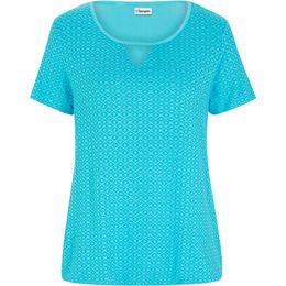 bonprix Damen T-Shirt, blau, Gr. 44, Obermaterial: 95% Viskose, 5% Elasthan, Shirts, Regular Fit, Kurzarm-Design, mit Gummizug, aus Viskose und
