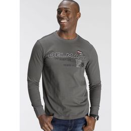 DELMAO Herren Langarmshirt, grau, Gr. XXXL, bedruckt, Single Jersey, Obermaterial: 100% Baumwolle, Shirts, schmale Passform, bedruckt,