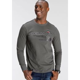 DELMAO Herren Langarmshirt, grau, Gr. L, bedruckt, Single Jersey, Obermaterial: 100% Baumwolle, Shirts, schmale Passform, bedruckt,