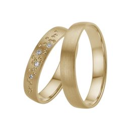 Firetti Damen Trauring "Schmuck Geschenk Gold 375 Hochzeit Ehering "LIEBE" Sterne", 16.5, 0,03 SI = kleine Einschl&uuml;sse mit Brillanten, Gelbgold 585,
