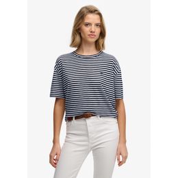 Superdry Damen T-Shirt "STUDIOS CREW TEE", schwarz-wei&szlig;, Gr. XS, gestreift, Single Jersey, Obermaterial: 60% Baumwolle, 40% Lyocell, Shirts, mit