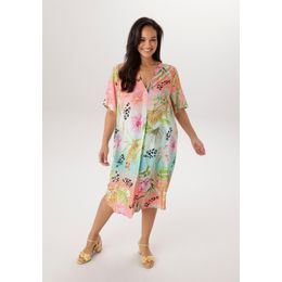ANISTON PLUS Damen Blusenkleid, bunt, Gr. 50, bedruckt, gebl&uuml;mt, gemustert, Web, Obermaterial: 100% Viskose, Kleider, mit farbenfroher Print