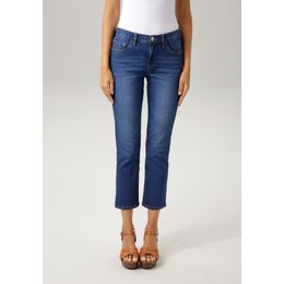 Aniston CASUAL Damen Bootcut-Jeans, blau, Gr. 44, leichte Abriebeffekte, Denim/Jeans, Obermaterial: 98% Baumwolle, 2% Elasthan, Jeans, in trendiger