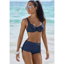 Lascana Damen Bikini-Hotpants, blau, Gr. 44, unifarben, Polyamid, Badehosen, mit seitlicher Raffung
