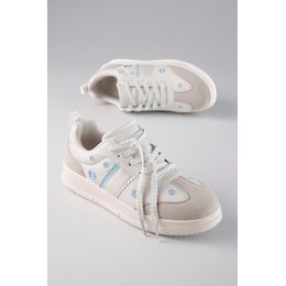 ANISTON SHOES Damen Plateausneaker, Gr. 38, beige, Lederimitat, Textil, gebl&uuml;mt, Schuhe, Schn&uuml;rschuh, Freizeitschuh mit Blumenstickerei - NEUE