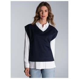 TRIGEMA Damen Pullunder "TRIGEMA Pullunder mit V-Ausschnitt", blau, Basic, Gr. XL, 70% Baumwolle, 30% Polyester, Pullover
