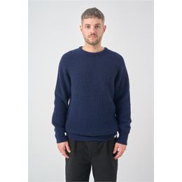 Cleptomanicx Herren Strickpullover "Crewneck Ribber", blau, Gr. S, unifarben, 20% Polyamid, 80% Wolle, Pullover, mit bequemem Tragekomfort
