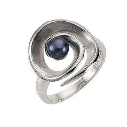 ZEEme Damen Fingerring "Silber 925 rhodiniert mit schwarzer Perle", 052 (16,6), Silber 925 (Sterlingsilber), wei&szlig;, Silber 925 (Sterlingsilber),