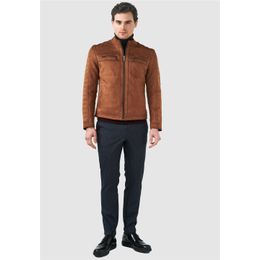 Pierre Cardin Herren Outdoorjacke, braun, Gr. L, unifarben, 100% Lederimitat, Jacken, im angesagten Biker-Stil