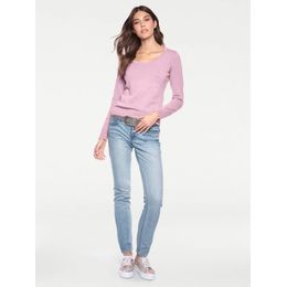 Damen Rundhalspullover "Rundhals-Pullover", rosa, Gr. 34, Linea Tesini BY HEINE, unifarben, 100% Baumwolle, Pullover