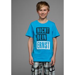 Kidsworld Jungen T-Shirt "mit Spruch: NICHT DEIN ERNST", blau, Gr. 128, bedruckt, Jersey, Obermaterial: 100% Baumwolle, Shirts, Kurzarm,