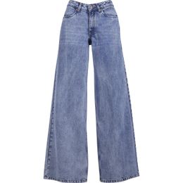 Bequeme Jeans Urban Classics "Urban Classics Damen Ladies Mid Waist Wide Denim", Damen, Gr. 29, Normalgr&ouml;&szlig;en, tinted lightblau washed, 100% Baumwolle, unifarben, Jeans