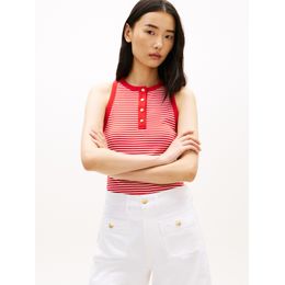 T-Shirt Tommy Hilfiger "GOLD BUTTON HENLEY TOP", Damen, Gr. S (36/38), small brt stp fireworks, calico, Single Jersey, Obermaterial: 100% Baumwolle, gestreift, regular fit, Rundhals, Shirts T-Shirt, mit kurzer Knopfleiste