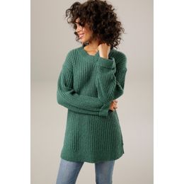 Aniston CASUAL Damen Longpullover, gr&uuml;n, Gr. 34, meliert, Grobstrick, Obermaterial: 100% Polyacryl, Pullover, mit fixierten Umschlag an den langen