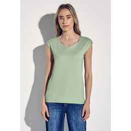 Street One Damen V-Shirt, gr&uuml;n, Gr. 42, unifarben, Web, 50% Baumwolle, 50% Modal, Shirts, doppellagig